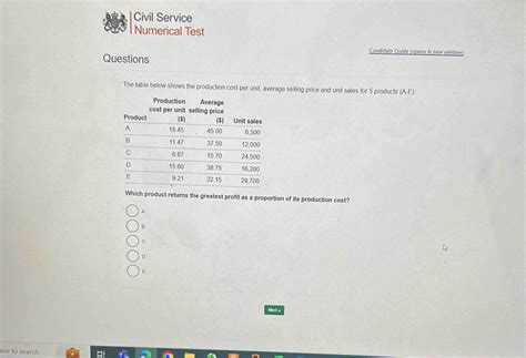 Solved Civil Service Numerical Test Candidate Guide Opens In New Window Questions The Table