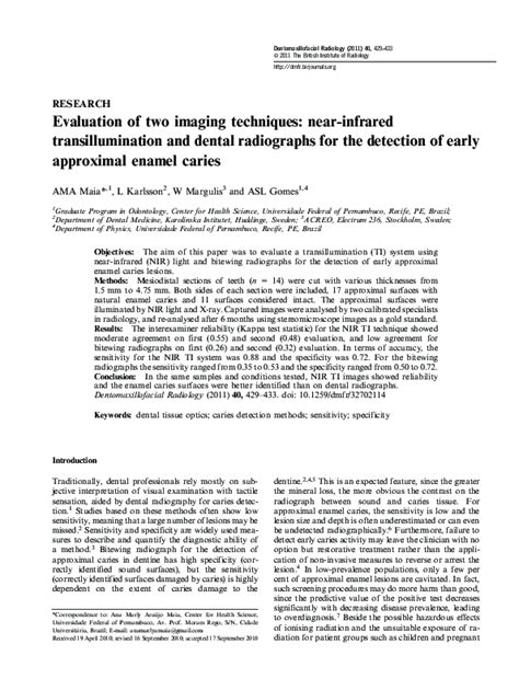 Pdf Evaluation Of Two Imaging Techniques Near Infrared Transillumination And Dental