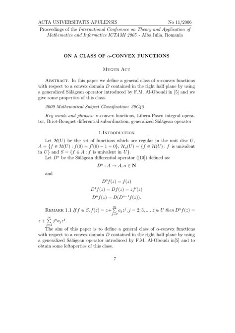 Pdf On A Class Of α Convex Functions