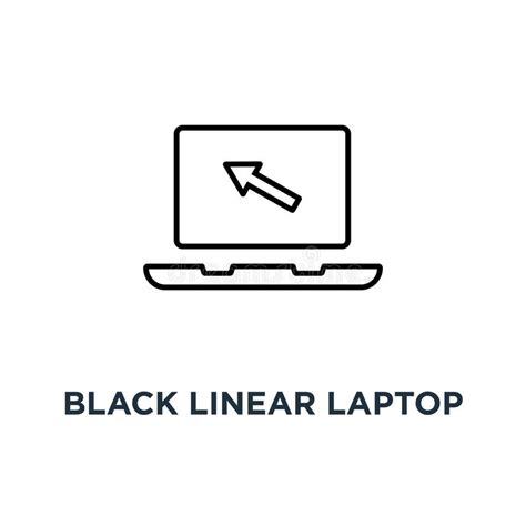 Black Linear Laptop With Cursor Icon Symbol Of Using A Mobile Computer