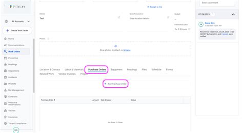 Using Purchase Orders In Work Orders Prism Support Center