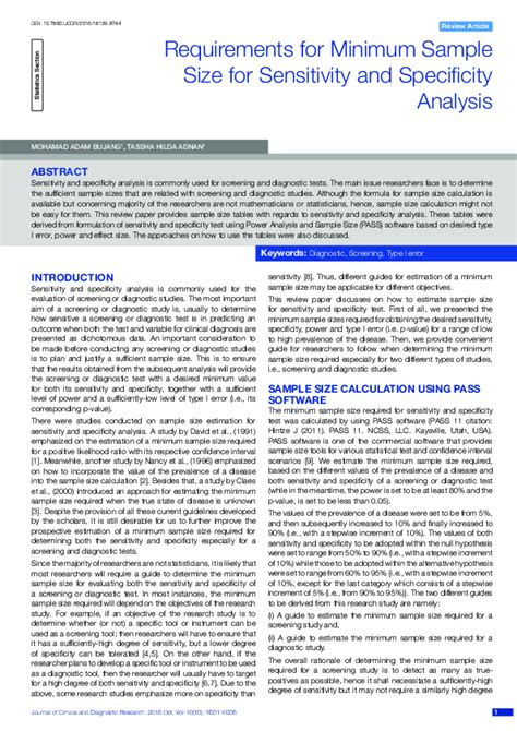 Pdf Requirements For Minimum Sample Size For Sensitivity And