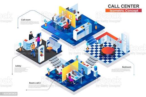 콜 센터 내부 등대 개념 사람들 캐릭터는 로비 두 개의 콜룸 화장실에서 일합니다 사무실 핫라인 전화 비서 장면에서 고객 지원