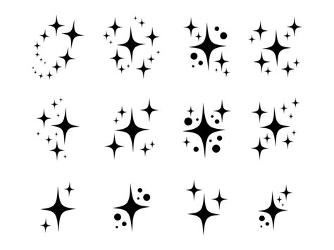 Black Decorative Sparkles Set Sparkling Stars Shiny Flashes Of