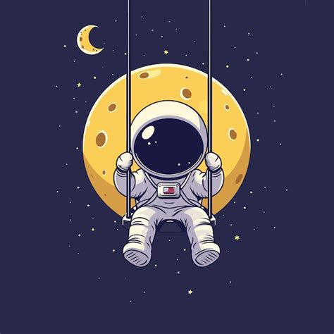 Premium Vector Astronaut Swinging On The Moon Illustration With Tshirt Design Premium Vector