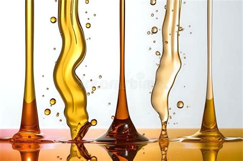 Golden Liquid Streams Flowing Creating Dynamic Shapes And Reflections Viscous Substance With