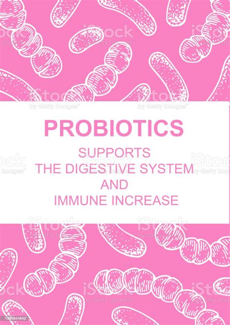 포장 및 브랜딩을 위한 손으로 그린 프로바이오틱스 디자인 스케치 스타일의 벡터 일러스트레이션입니다 현미경 박테리아 클로즈업 생물학 배경 장내 세균총에 대한 스톡 벡터 아트
