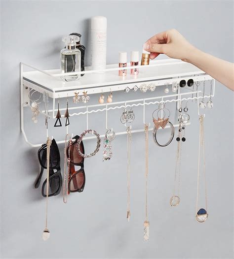 Jackcubedesign White Metal Necklace Jewelry Organizer Wall