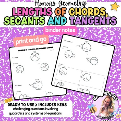 Circles Lengths Of Tangents Secants And Chords Honors Geometry Notes