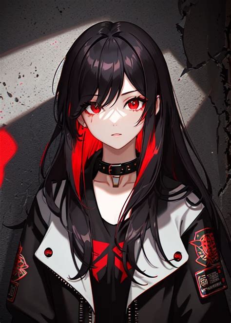 Graffiti Wall Black Red Hair Аниме девушка Фотографии команды