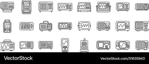 Oscillograph Icons Set Large Of Oscilloscope Vector Image
