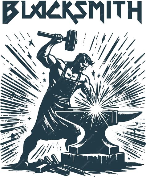 Premium Vector A Burly Blacksmith Hammers The Anvil Sending Sparks