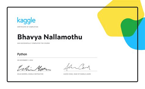 Bhavya Nallamothu Completed The Python Course On Kaggle