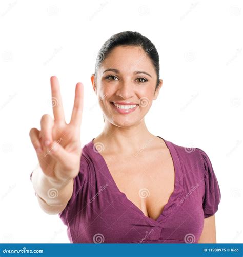 Mujer Joven Con La Muestra De La Victoria Imagen De Archivo Imagen De