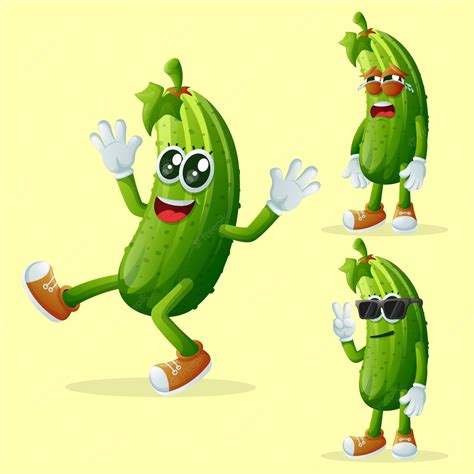 Premium Vector Cute Cucumber Characters With Emoticon Faces