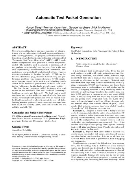 Pdf Automatic Test Packet Generation James Zeng