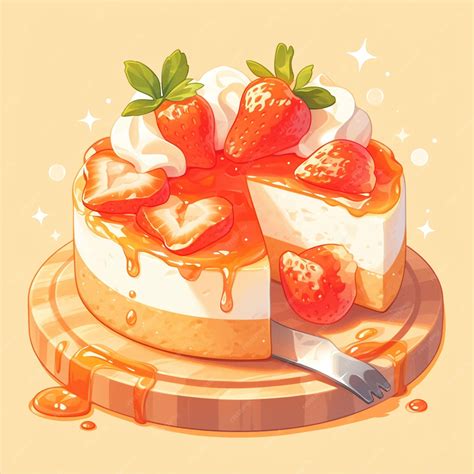 Premium Vector Silky Strawberry Cheesecake Dessert Cartoon Drawing