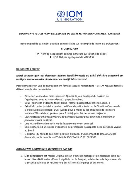 Documents Requis Pour La Demande De Visa Humanitaire Vitem Xi Francais Et Creole Pdf