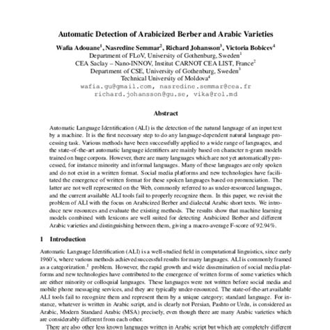 Automatic Detection Of Arabicized Berber And Arabic Varieties Acl Anthology