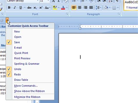 how to restore the quick access toolbar in word 2007 dummies