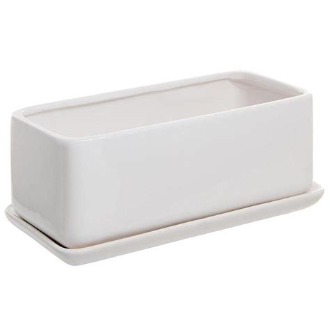 Minimalist White Ceramic Planter Pot Rectangular Myt