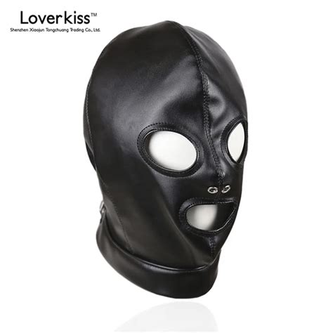 Loverkiss 3 Hole Fetish Faux Leather Hood Sex Mask Sex Restraint