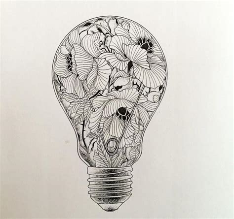 Light Bulb Drawing With Floral Design For Tattoo Inspiration
