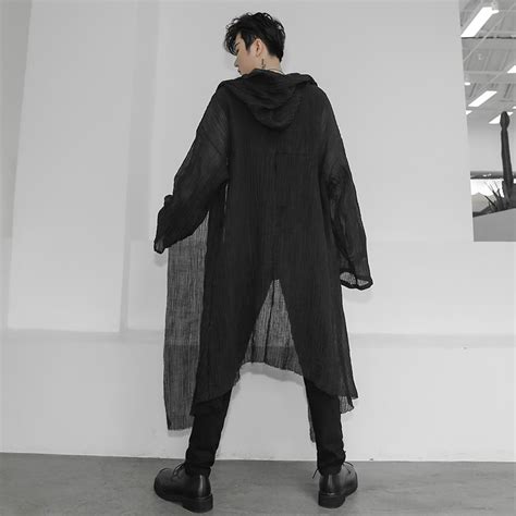 남여공용 공용 캐주얼 오픈 스티치 후드 롱 망토 케이프 코트 힙합 남성 트렌치 솔리드 루즈 티몬