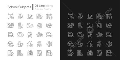 Linear Icons Set Of School Subjects For Both Dark And Light Modes Vector Night Items Lesson