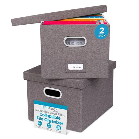 Collapsible File Storage Box With Lid Decorative Linen Organizer For Letter Legal Folders