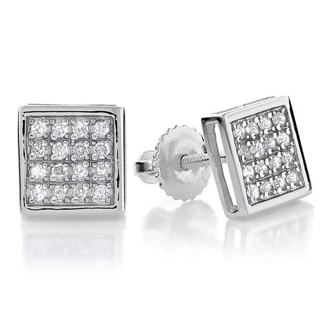10k Gold Square Pave Diamond Stud Earrings 019ct 501087