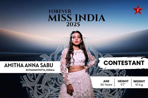 Miss India Contestant 2025 Amitha Anna Sabu Pathanamthitta