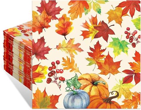 50 Pcs Fall Thanksgiving Paper Napkins Maple Leaves