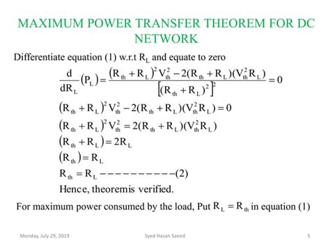 Max Power Transfer Theorem Dc Network Revised PPTX Physics Science