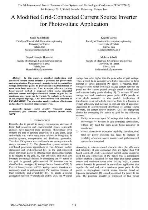 Pdf A Modified Grid Connected Current Source Inverter For Photovoltaic Application