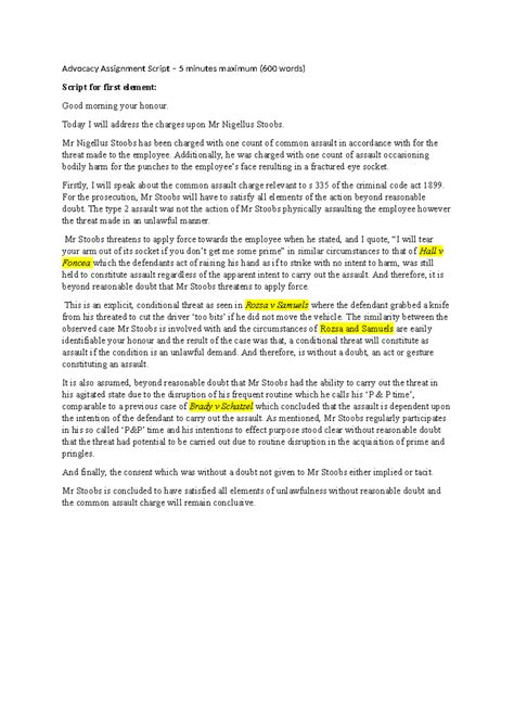 Advocacy Assignment Script Today I Will Address The Charges Upon Mr