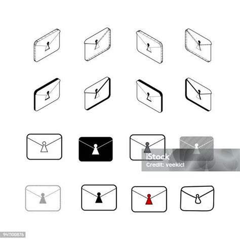 컬렉션 현대 벡터의 집합입니다 흰색 배경 Eps10에 메시지 아이콘 멀티 3d 아이소메트릭 고체의 선 낙서 해치 낙서 그림자 아이소메트릭 형식과 작은 컬러 자물쇠 개념에