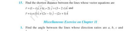 Find The Shortest Distance Between The Lines Whose Vector Equations Are R
