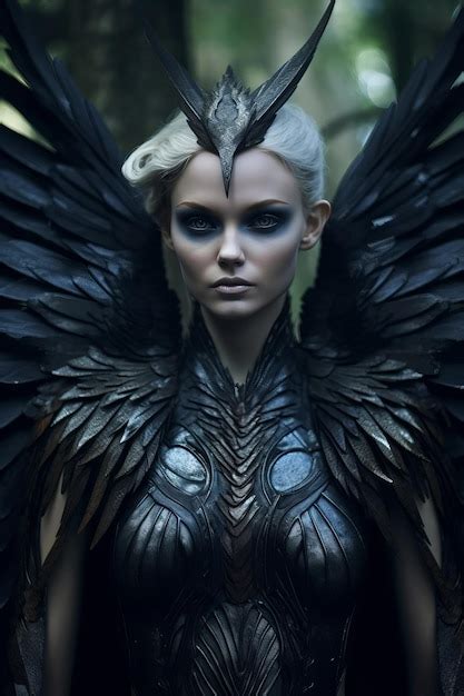 Premium Ai Image A Woman With Black Wings And A Black Feathered Wings