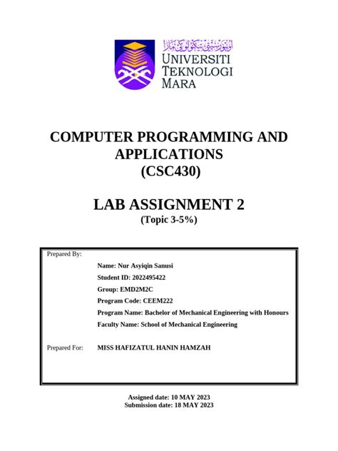 Emd2m2clab Assignment 2 Pdf Computer Programming Software
