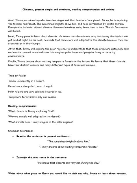 Present Simple Continuous Reading Comprehension Pdf