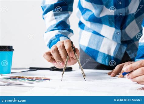 Architect Measuring With Compass Divider Stock Image Image Of