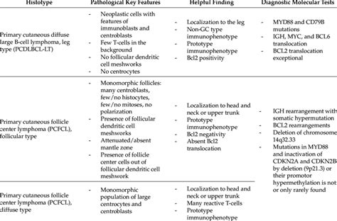Main Diagnostic Findings Of Primary Cutaneous Large B Cell Lymphomas Download Scientific Diagram