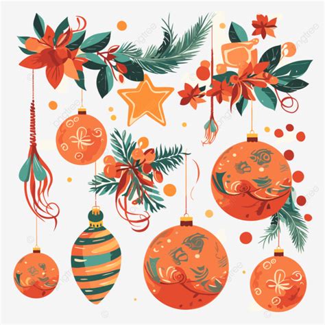 Christmas Decorations Vector Sticker Clipart Illustrations Of Orange