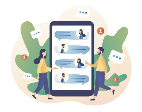 Mobile Chat App Tiny People Using Mobile Smartphone For Chatting Online Communication Social