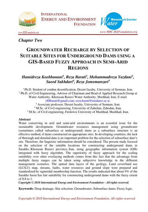 Pdf Groundwater Recharge By Selection Of Suitable Sites For Underground Dams Using A Gis Based