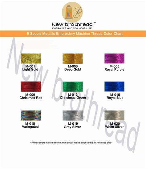 New Brothread 9 Colors Metallic Embroidery Machine Thread Kit 500m 55