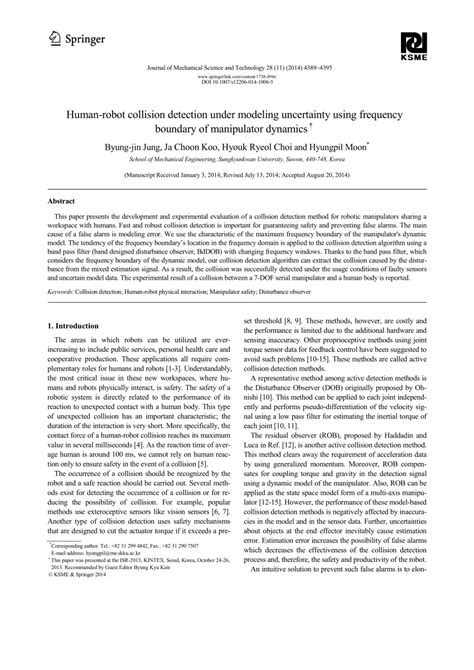 Pdf Human Robot Collision Detection Under Modeling Uncertainty Using