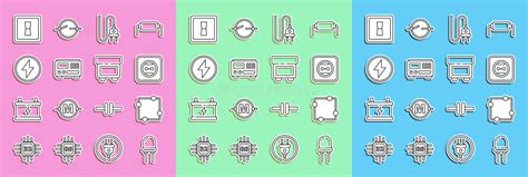 Set Line Light Emitting Diode Electric Circuit Scheme Electrical Outlet Plug Measuring