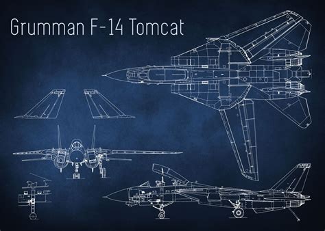 F14 Tomcat Blueprint Poster By The Trackless Road Displate